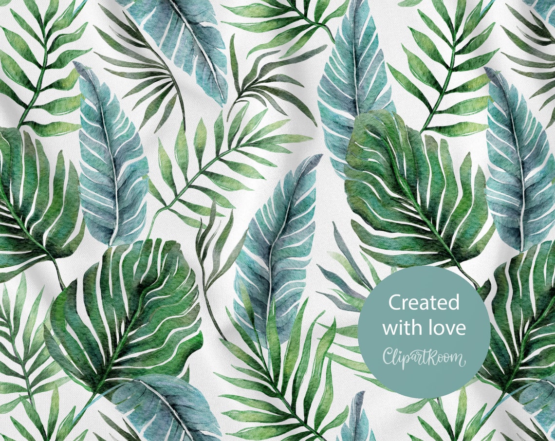 Jungle Nursery Tropical Leaves Digital Paper Eucalyptus Leaves Monstera ...