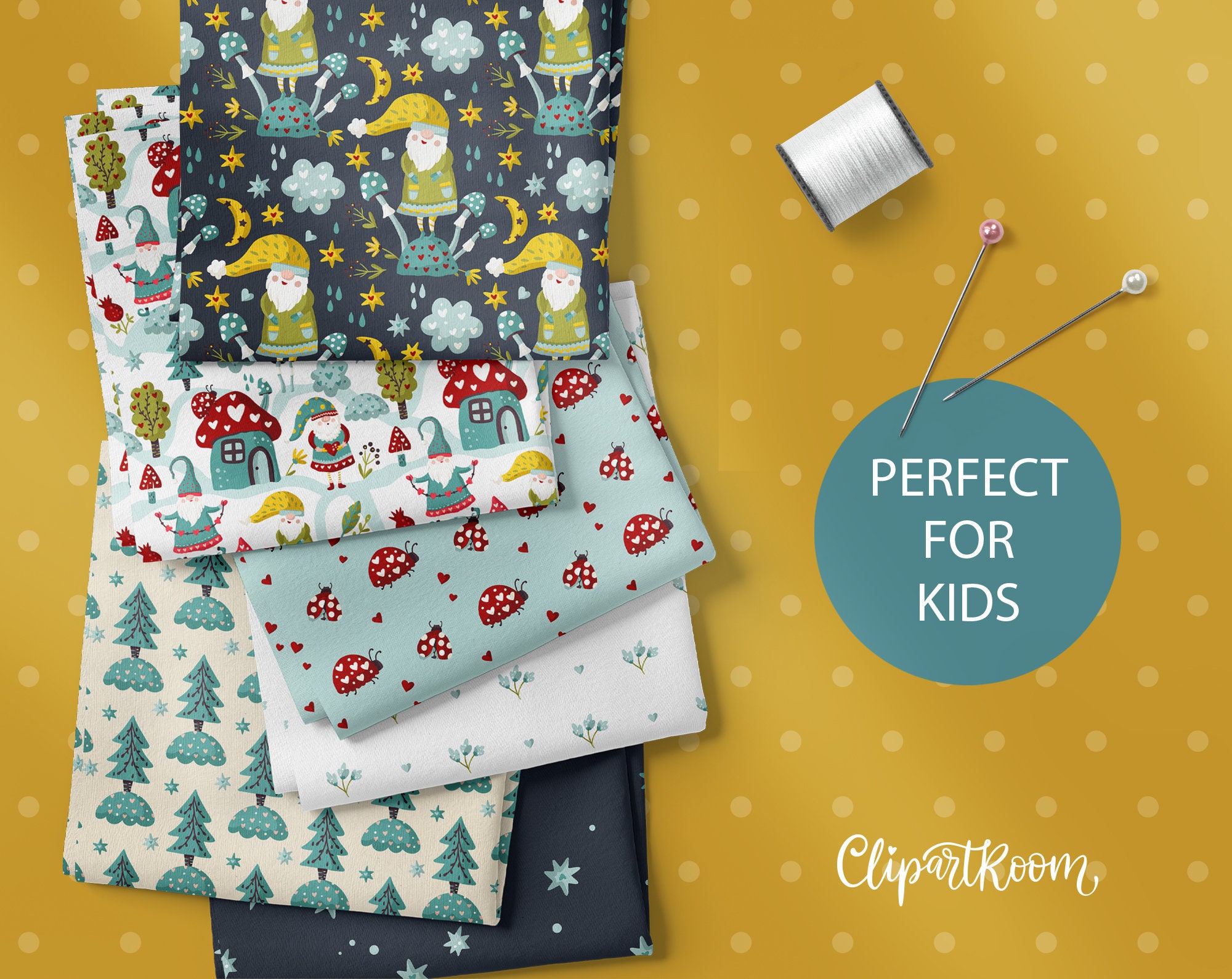 Gnome Patterns Seamless Digital Paper, Nordic Gnome Art Print ...