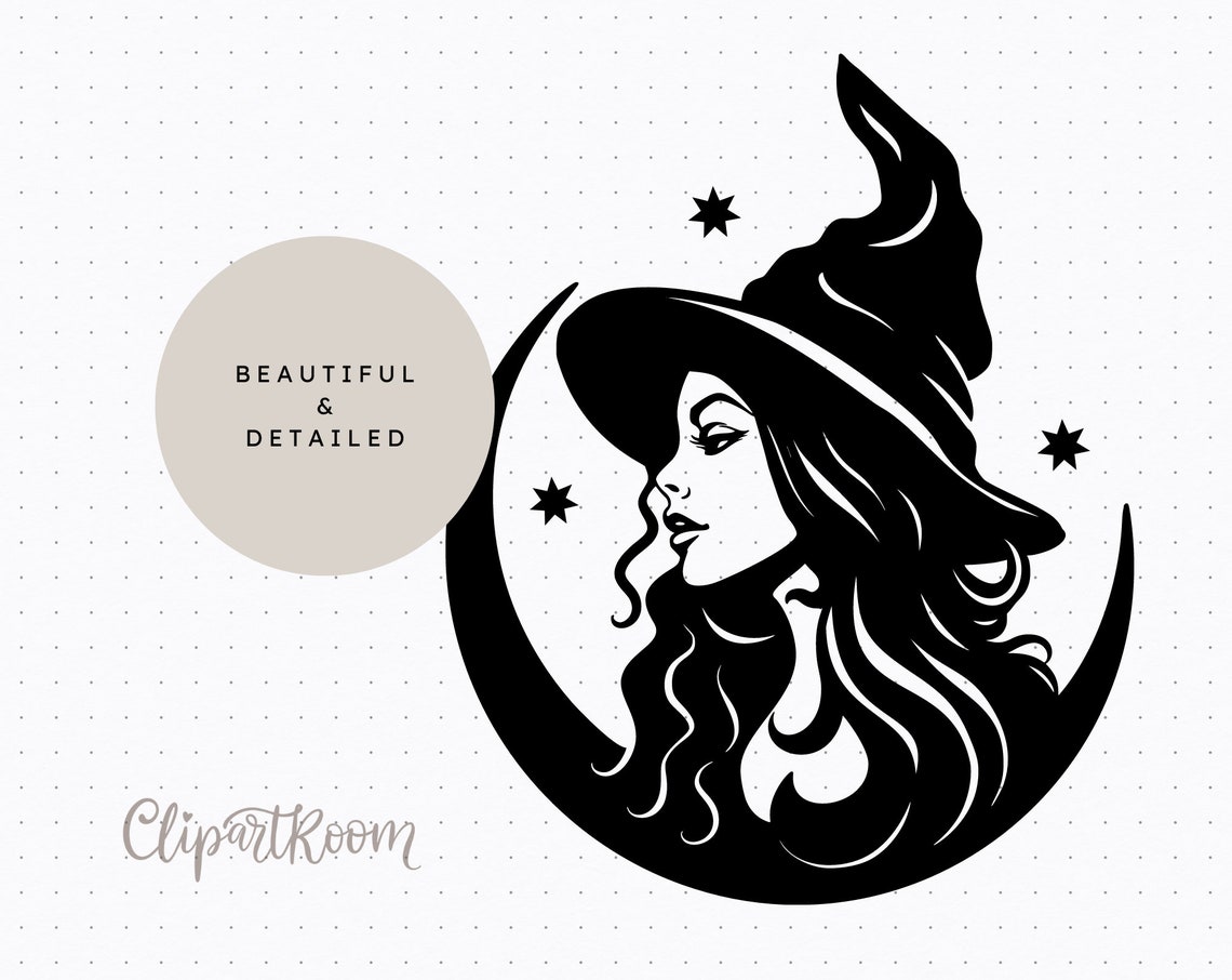 Witch Svg Witch Face Svg Halloween Svg Png Witch Clipart Witch Png Moon ...
