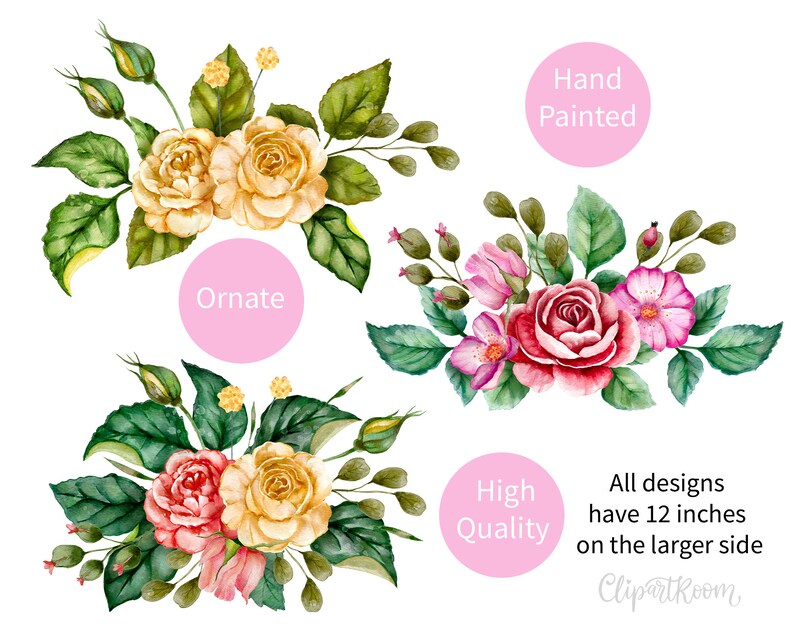 Watercolor Pink Roses Flower Border Clipart Watercolor Rose Clipart ...