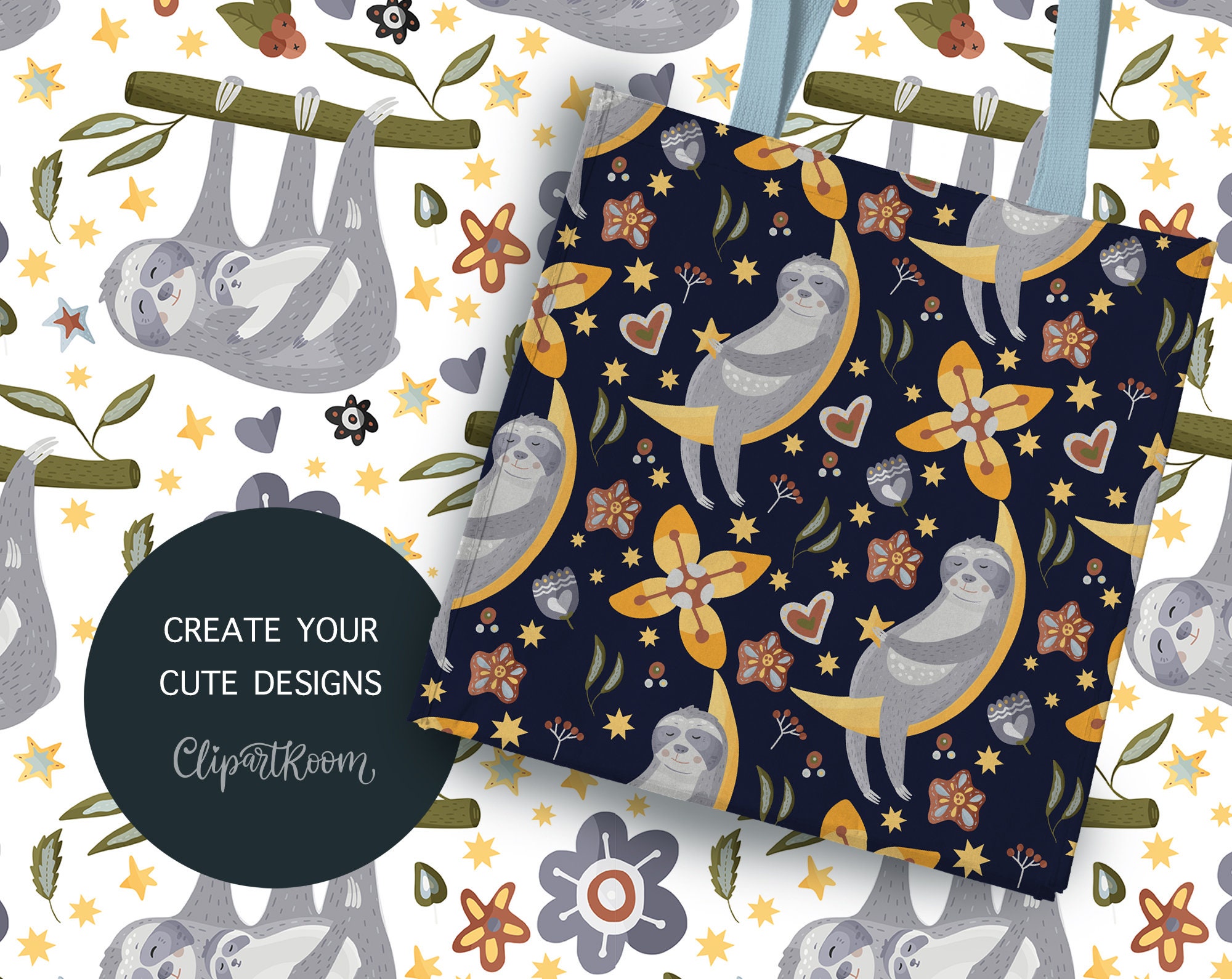 Sloth Digital Paper Pack, Sloth Baby Shower Digital Paper, Jungle ...