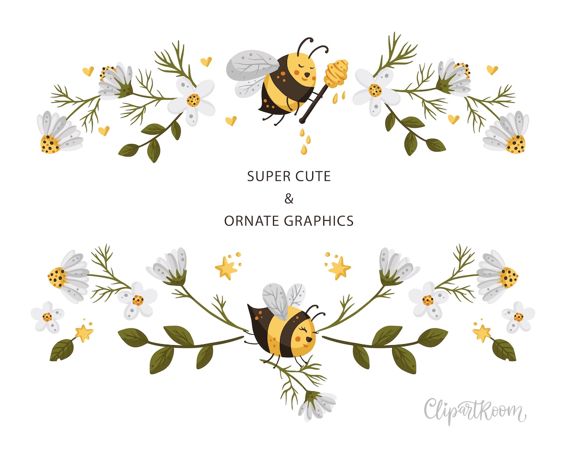 Floral Bee Border Clipart: Baby Shower Overlays (JPG, PNG, EPS) - Etsy