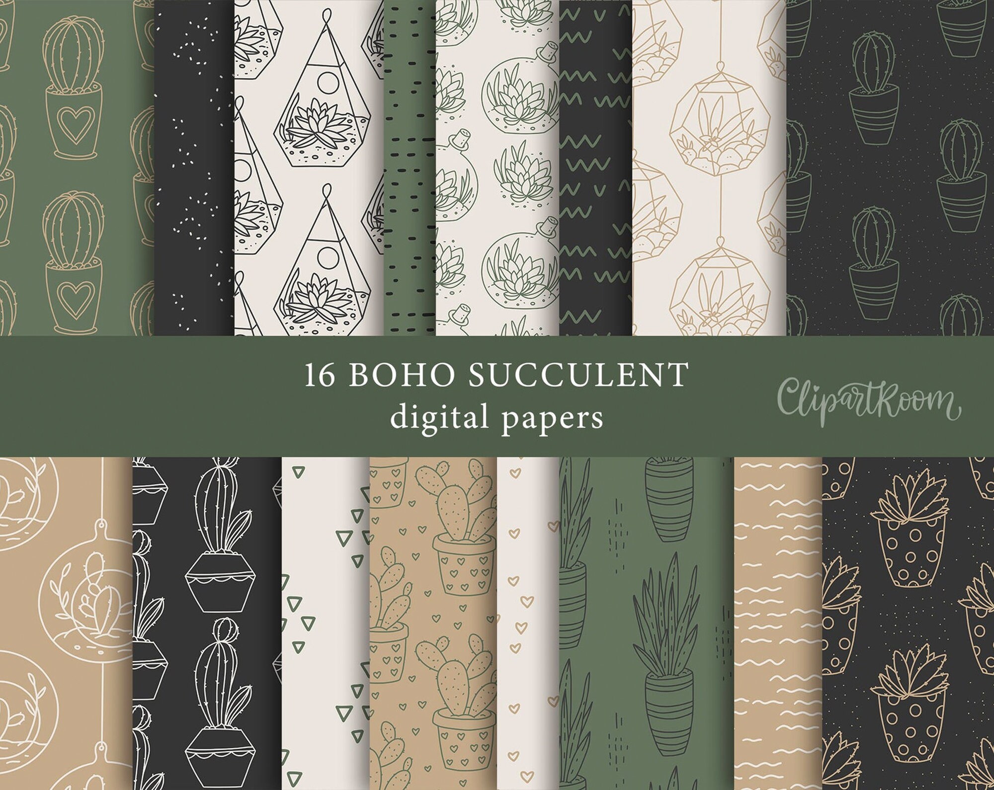 Boho Digital Paper Bundle Retro Digital Paper Chic Seamless Pattern ...