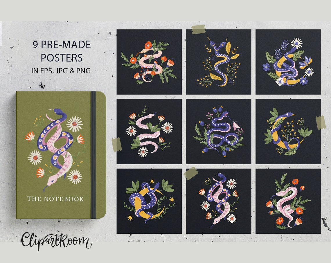 Snake Print Boho Clipart Snake Art Magic Digital Paper Snake - Etsy