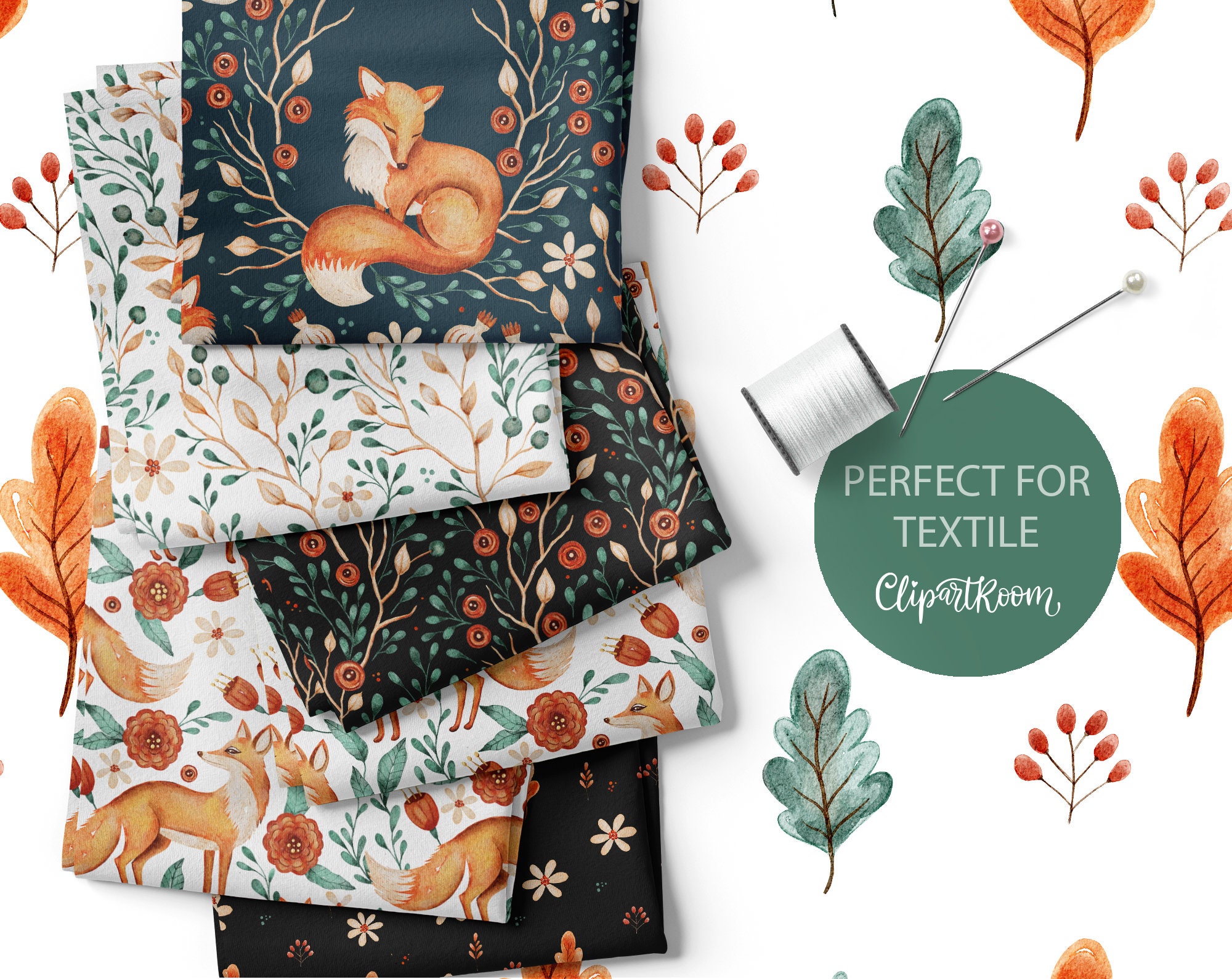 Fox Print Forest Wallpaper Fall Digital Paper Fox Pattern - Etsy