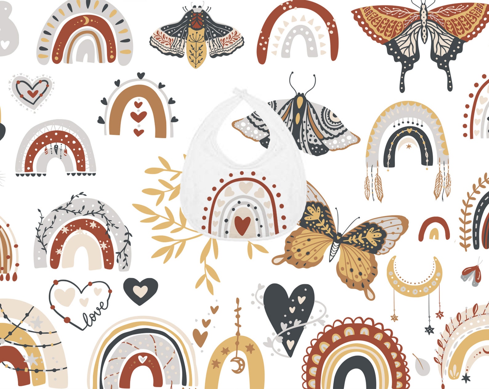 Boho Clipart & Boho Digital Paper Pack With Rainbow Clipart, Butterfly ...