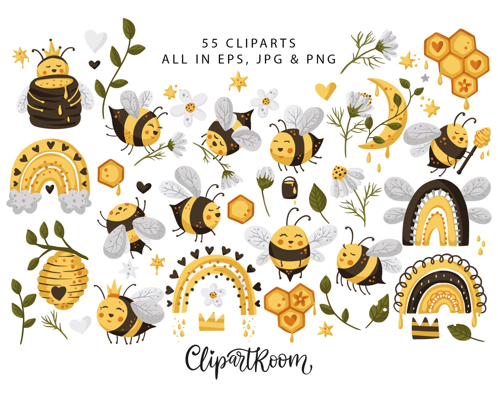 Honey Bee Baby Shower Digital Paper and Clipart Bundle Bee Png Seamless ...