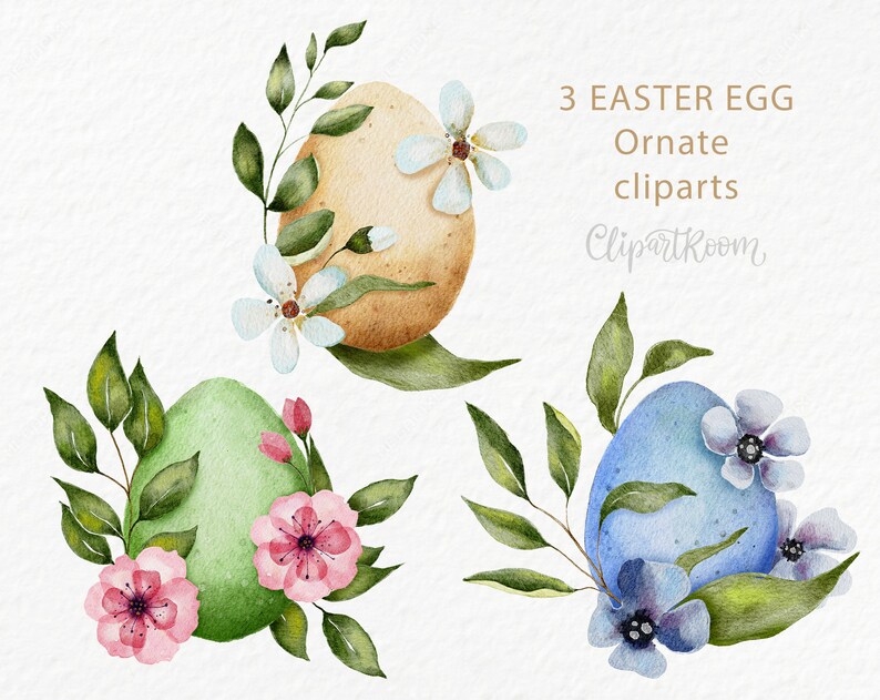 Easter Egg Watercolor Clipart: Floral Wreath PNG (commercial Use) - Etsy