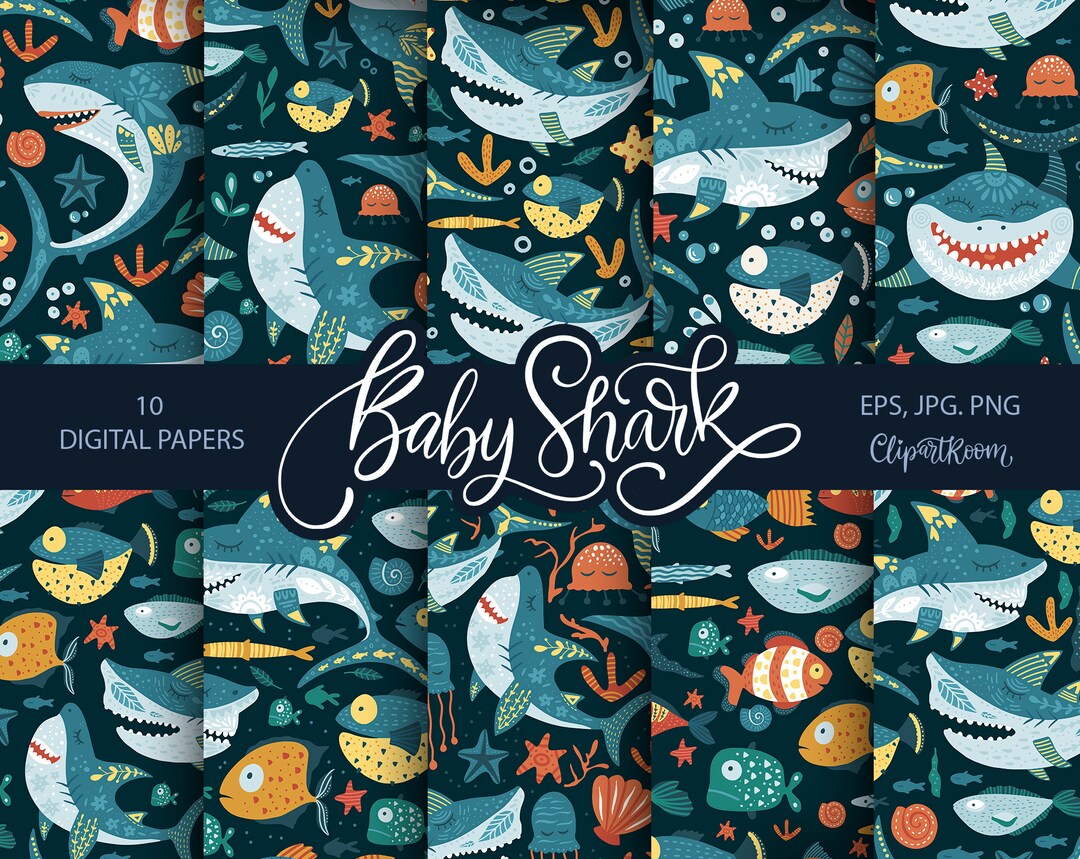 Baby Shark Digital Paper Pack Summer Digital Paper Ocean Digital Paper ...