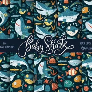Baby Shark Digital Paper Pack Summer Digital Paper Ocean Digital Paper ...