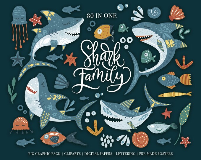 Baby Shark Clipart Family Family Clipart Baby Shark Bundle - Etsy