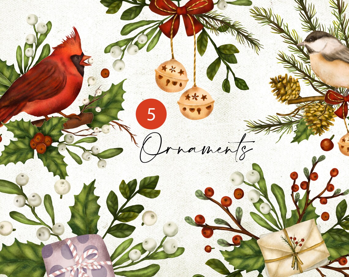 Cardinal Clipart Border Clipart Digital Vintage Christmas Images ...