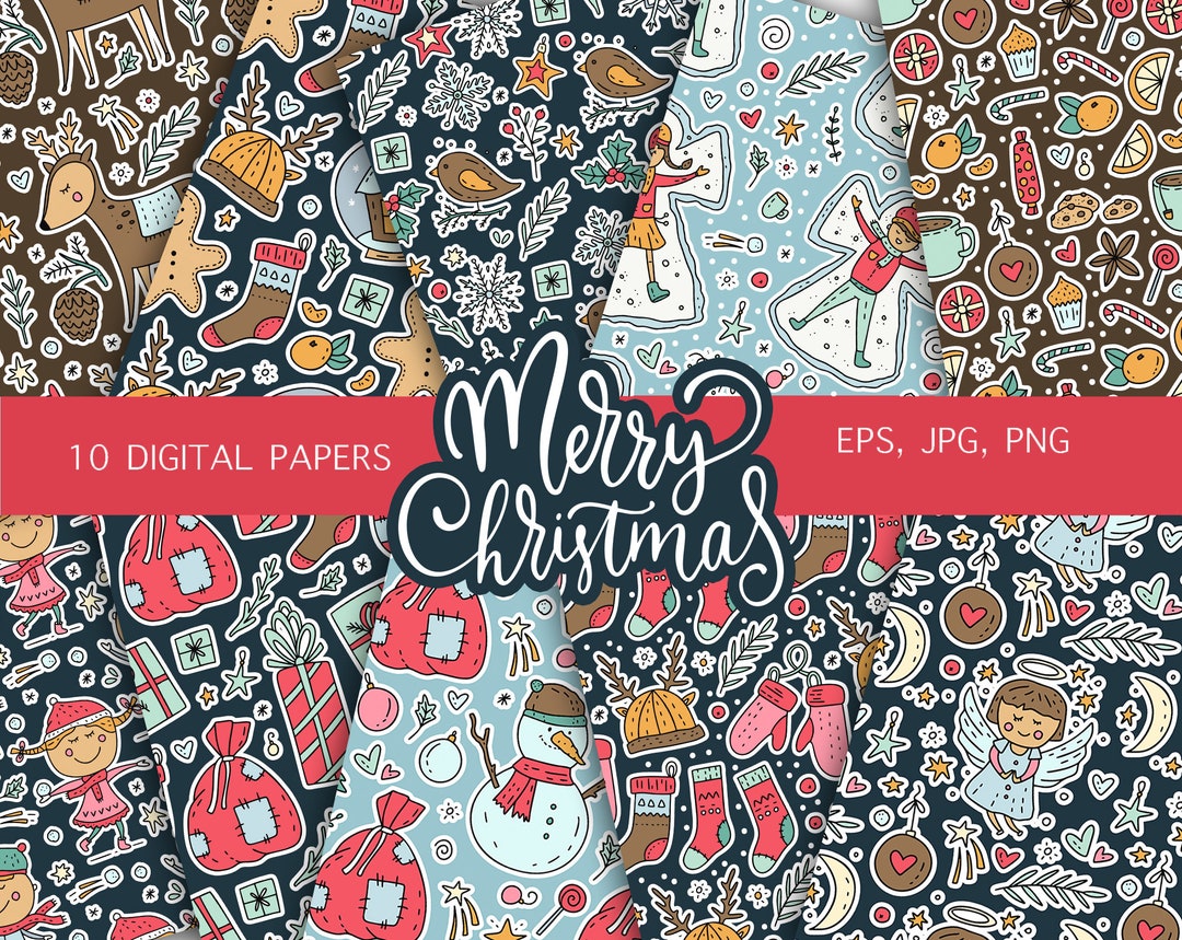 Winter Digital Background, Seamless Christmas Digital Paper Pack, Deer ...