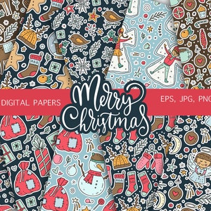 Winter Digital Background, Seamless Christmas Digital Paper Pack, Deer ...