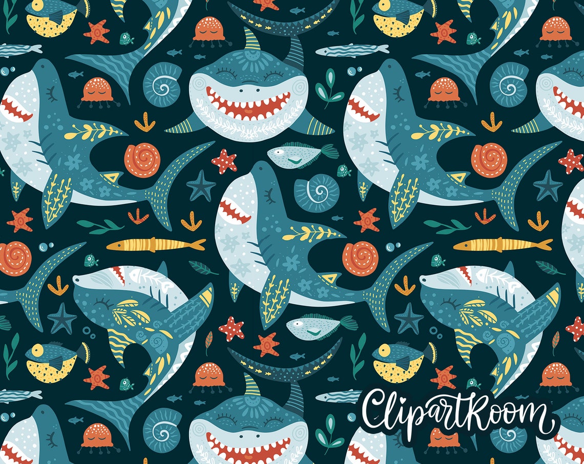 Baby Shark Digital Paper Pack Summer Digital Paper Ocean Digital Paper ...