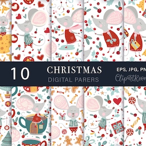 Kawaii Christmas Digital Paper Pack, Winter Digital Paper, Christmas ...