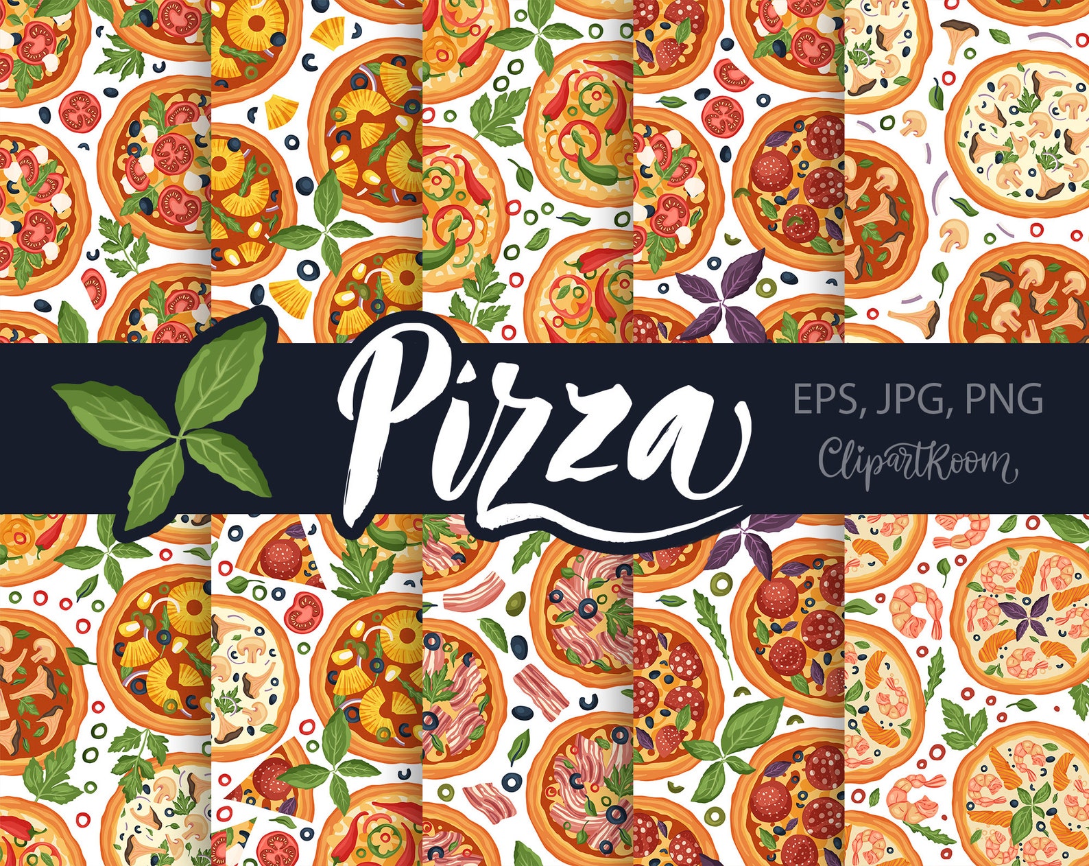 Pizza Print Colorful Digital Paper, Food Backdrop Digital Scrapbook Kit ...