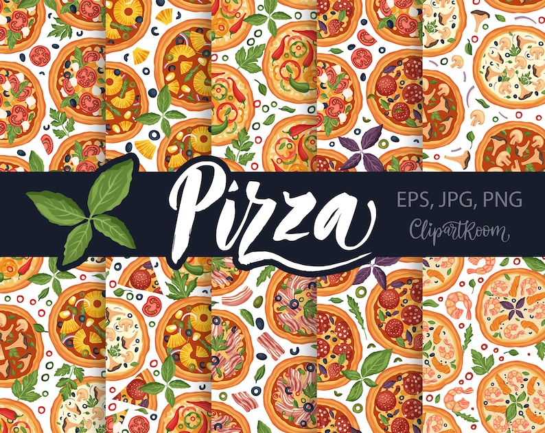 Pizza Print Colorful Digital Paper, Food Backdrop Digital Scrapbook Kit ...