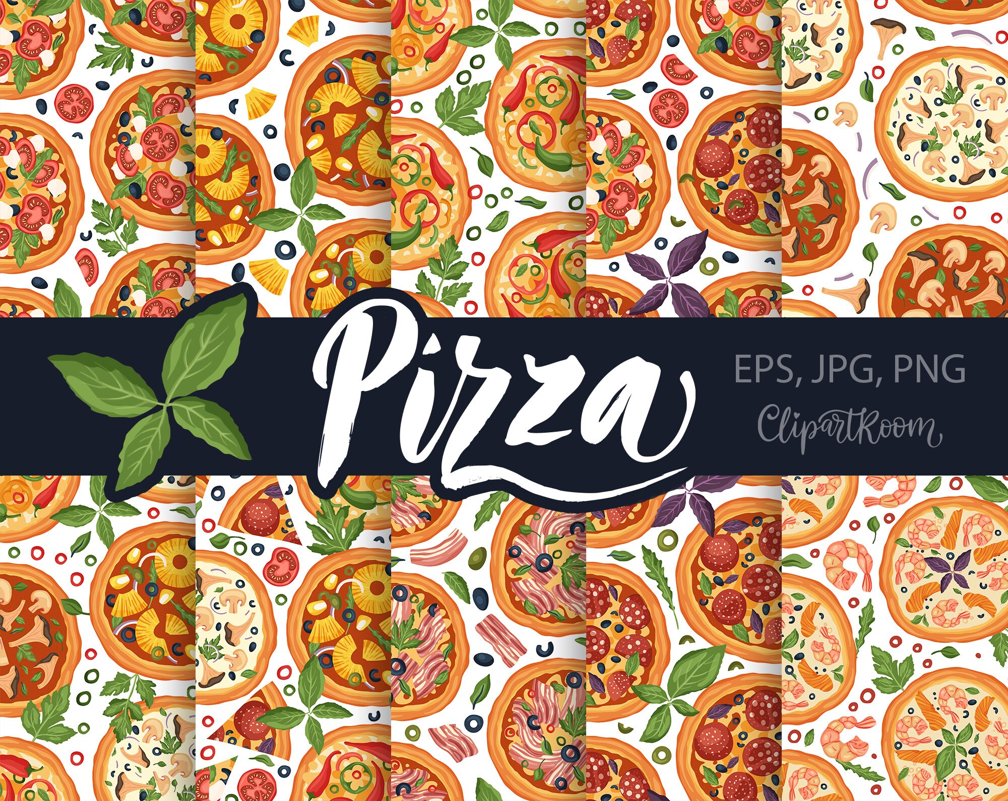 Pizza Print Colorful Digital Paper, Food Backdrop Digital Scrapbook Kit ...
