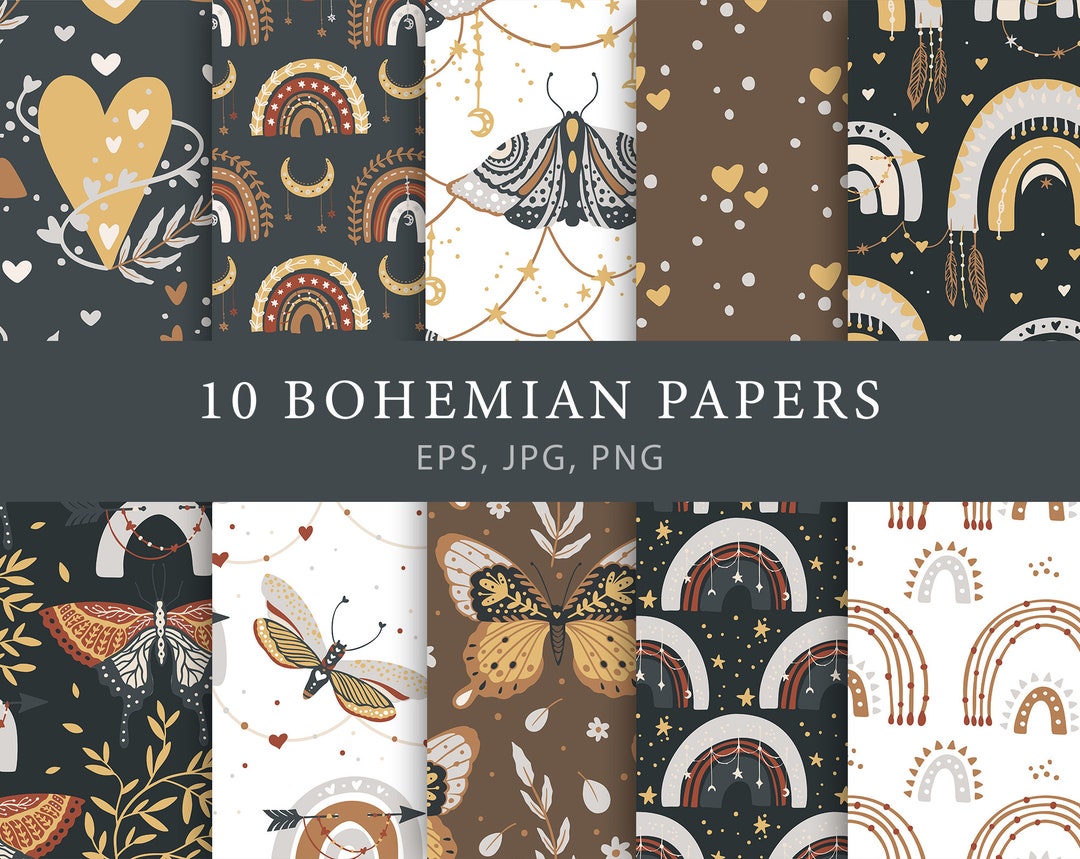 Boho Digital Paper Pack Rainbow Seamless Pattern Retro Digital Paper ...