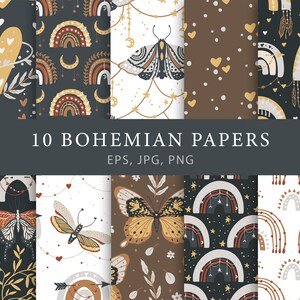 Boho Digital Paper Pack Rainbow Seamless Pattern Retro Digital Paper ...