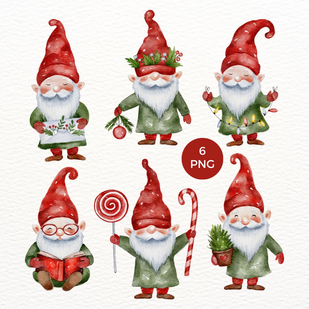 Christmas Gnome Gnome Clipart Garden Gnomes Watercolor Clipart Elf Png ...