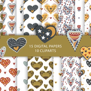 Cute Love Clipart and Valentines Digital Paper, Seamless Digital ...
