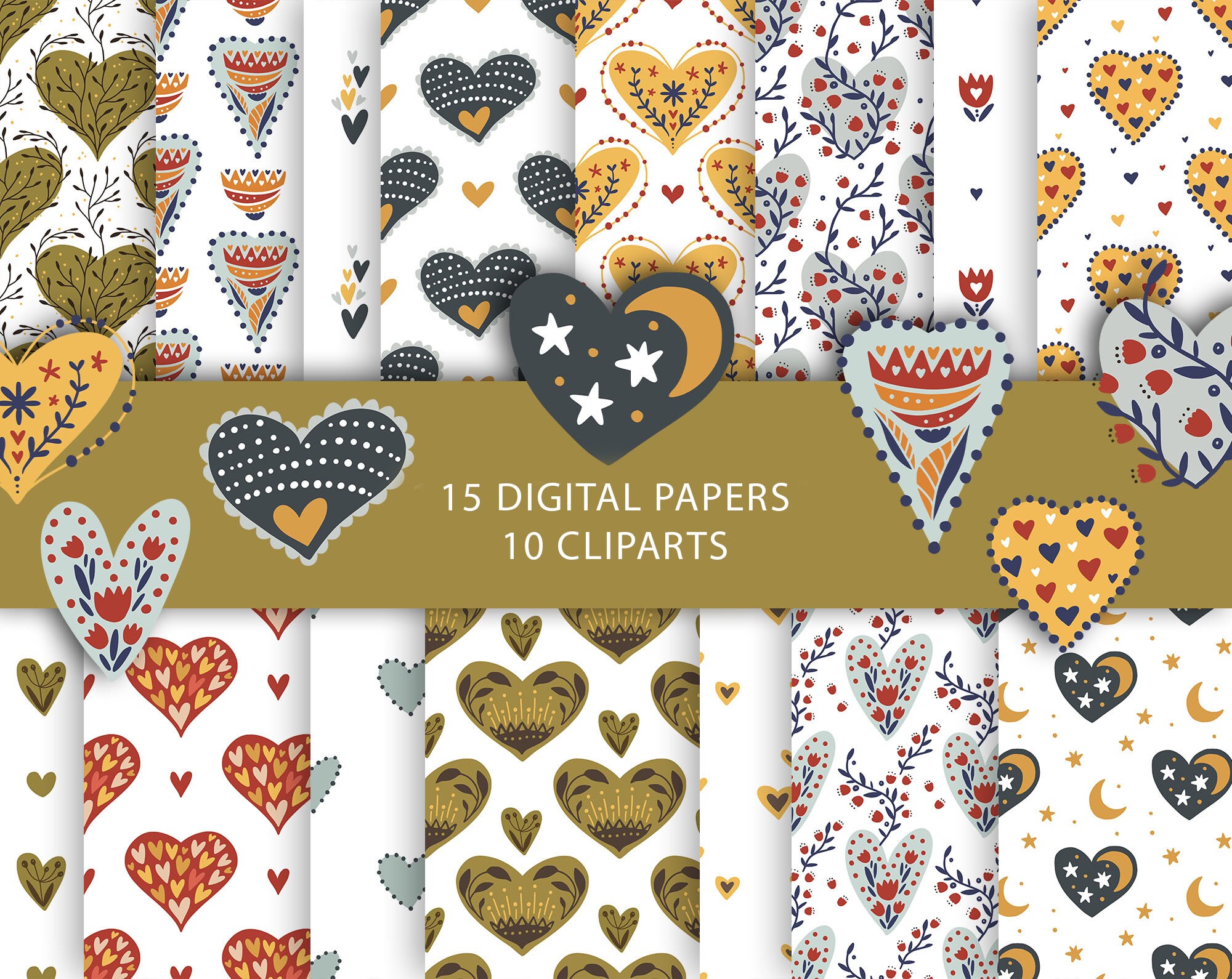 Cute Love Clipart and Valentines Digital Paper Seamless - Etsy