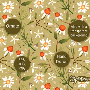Fall Digital Paper, Mushroom & Daisy Digital Paper Seamless Pattern ...