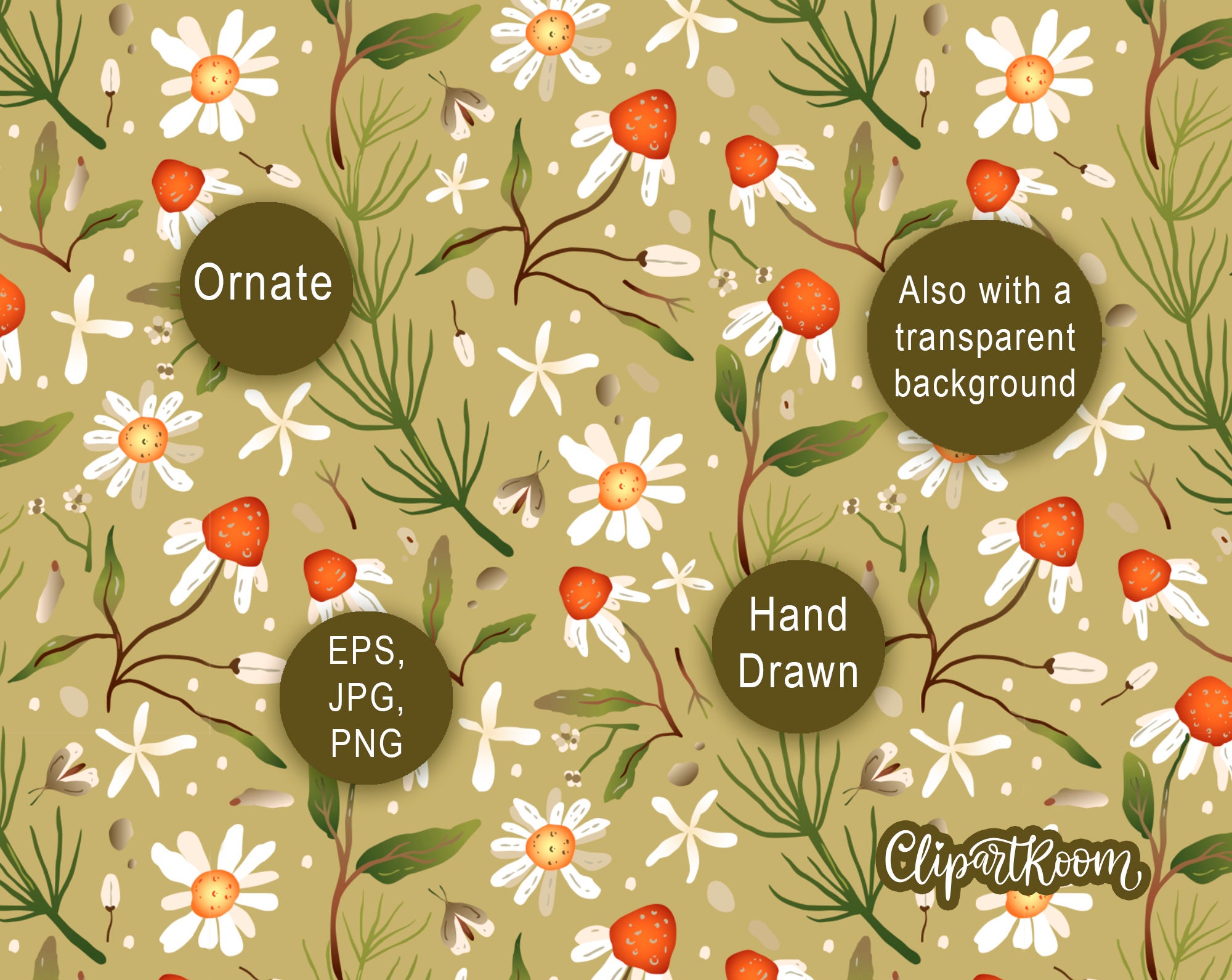 Fall Digital Paper Mushroom & Daisy Digital Paper Seamless - Etsy