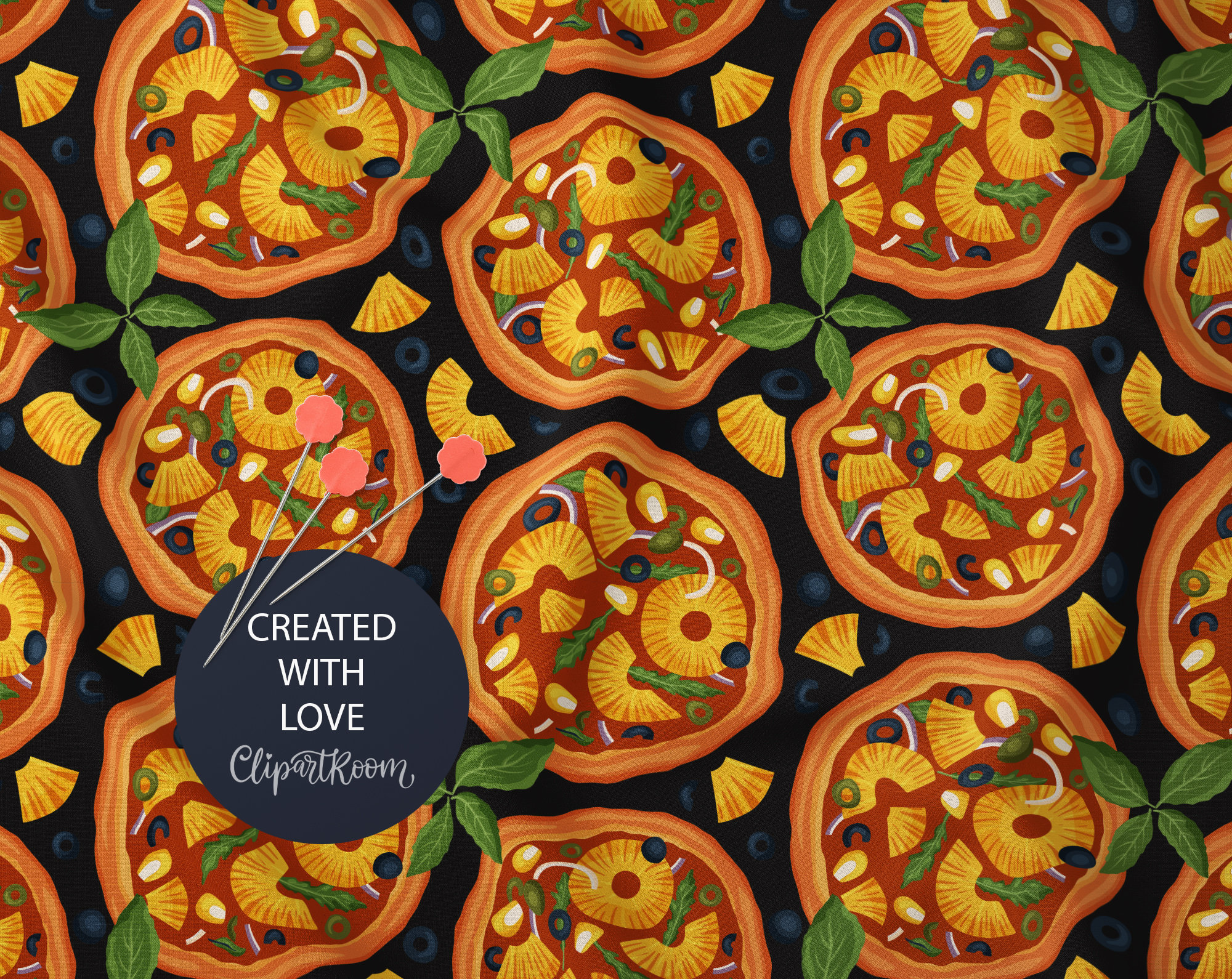 Pizza Print Colorful Digital Paper, Food Backdrop Digital Scrapbook Kit ...
