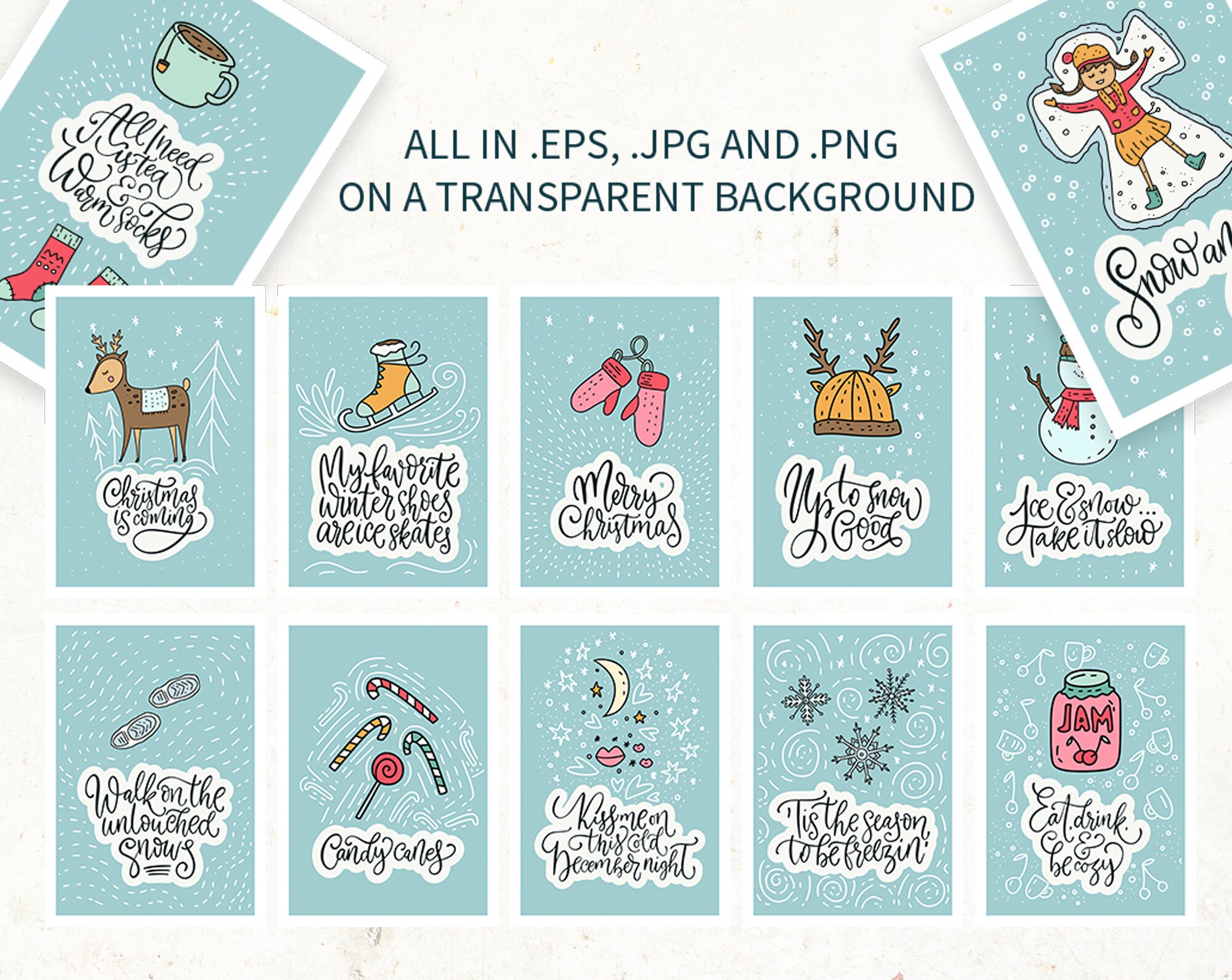 Christmas Vector Bundle, Christmas Doodle Clipart, Christmas Printable ...