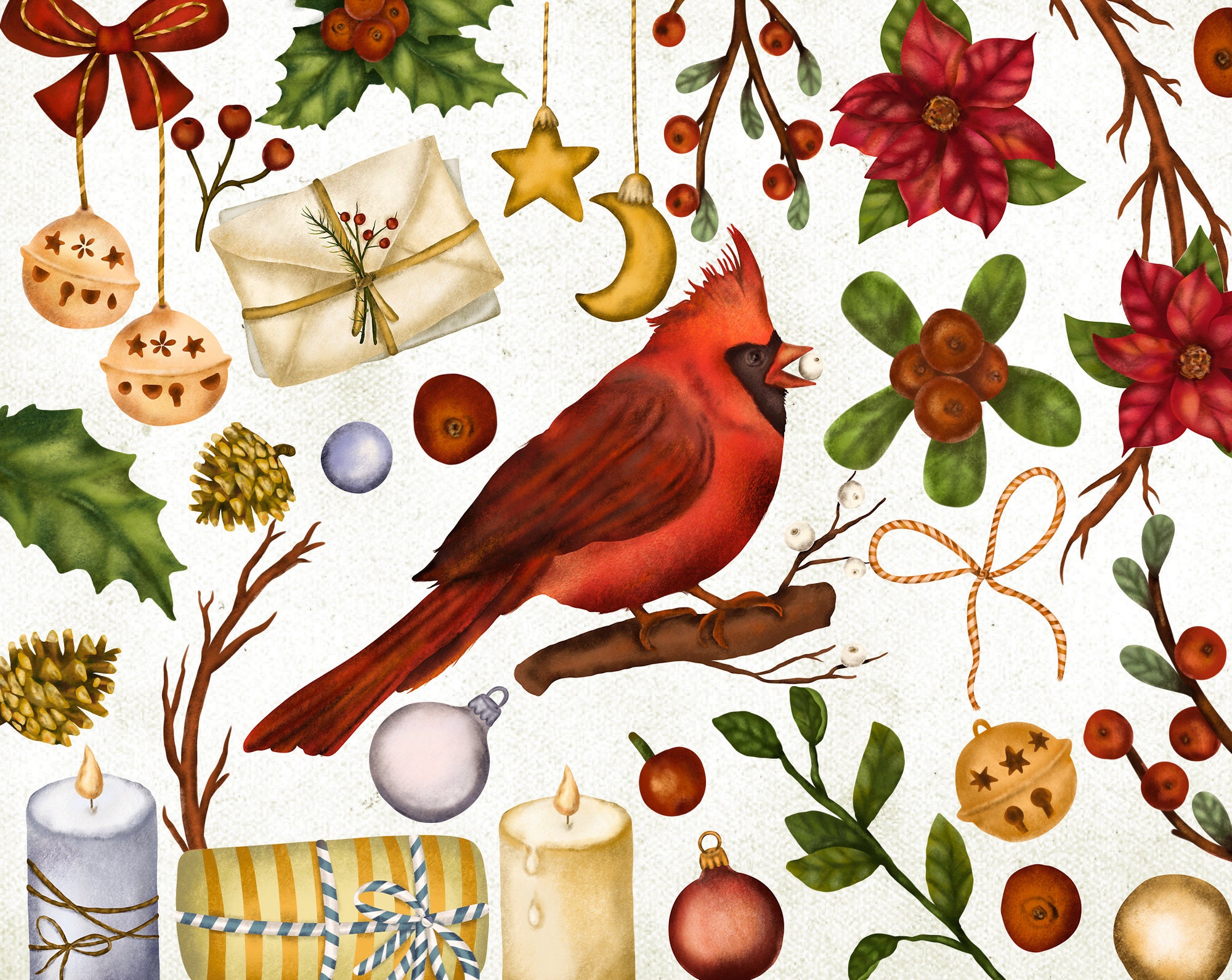 Cardinal Clipart Border Clipart Digital Vintage Christmas Images ...