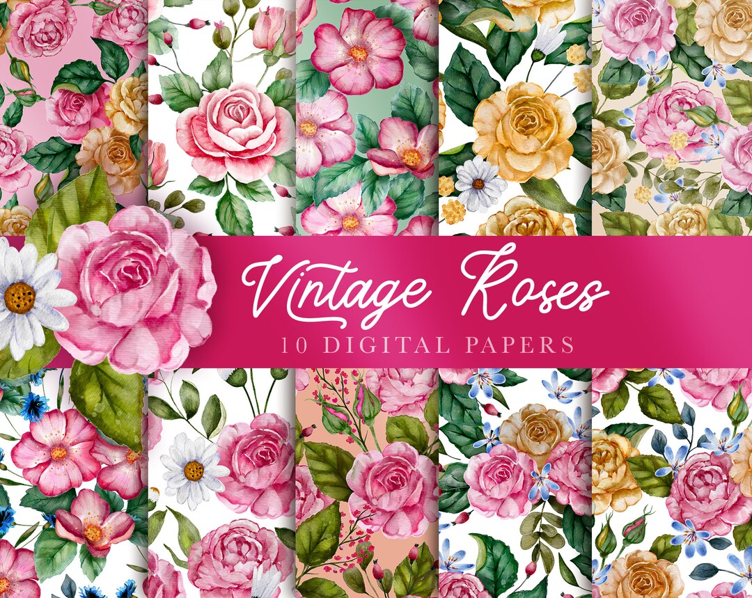 Watercolor Floral Digital Paper, Seamless Pattern Watercolor Pink Roses ...