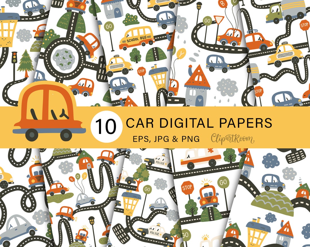 Baby Boy Digital Paper Pack, Car Digital Paper, Baby Shower Backdrop ...