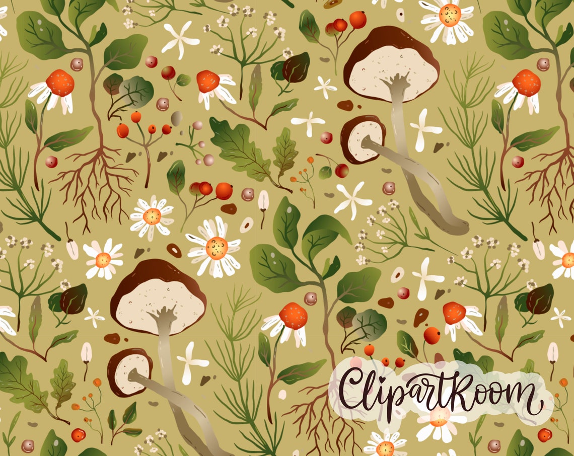 Fall Digital Paper Mushroom & Daisy Digital Paper Seamless - Etsy