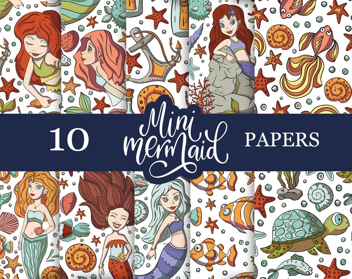 Mermaid Digital Paper Pack Summer Digital Paper Mermaid Paper - Etsy