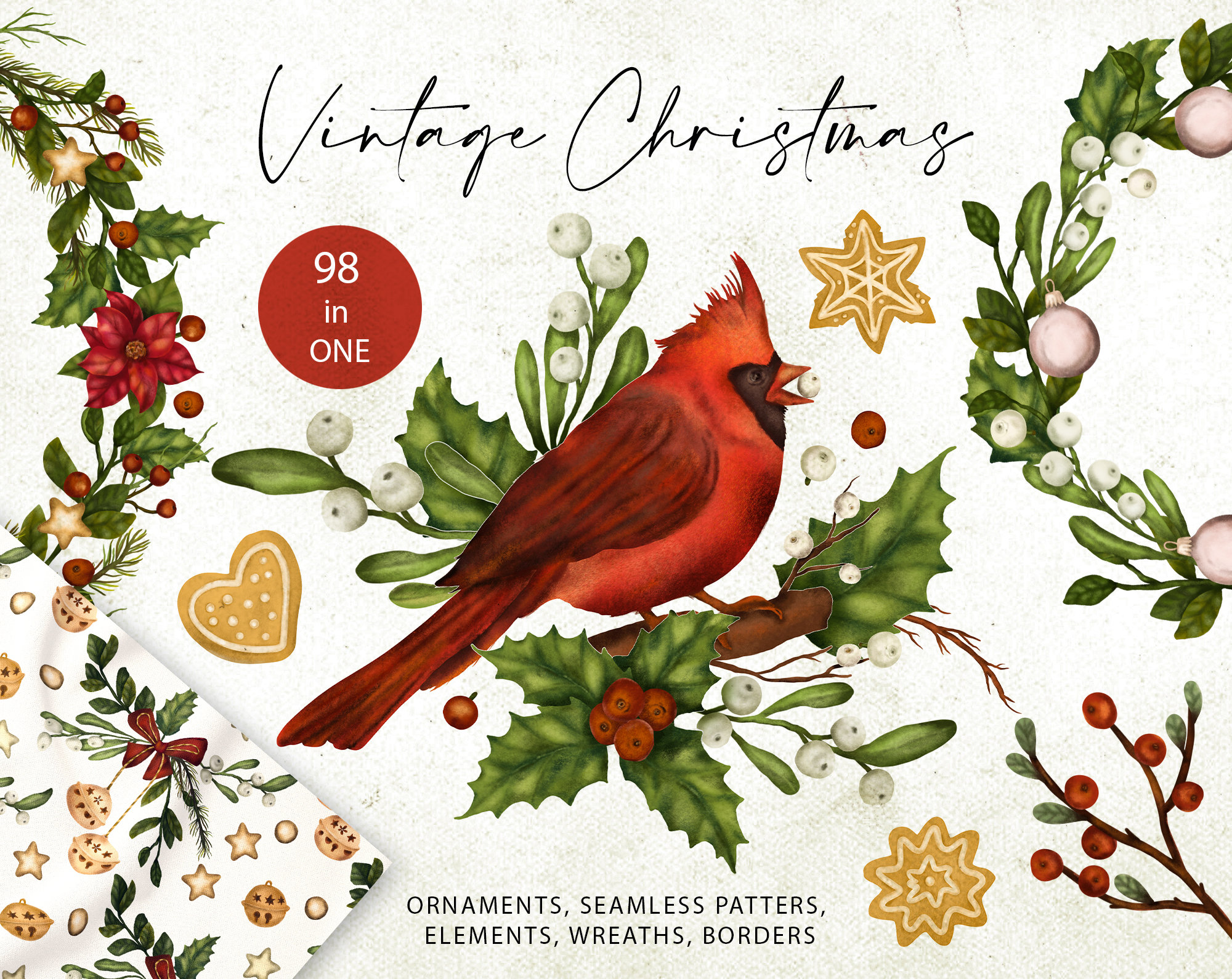 Cardinal Clipart Border Clipart Digital Vintage Christmas Images ...