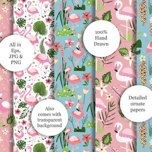 Flamingo Digital Paper Seamless Pattern Set Tropical Wallpaper Flamingo ...