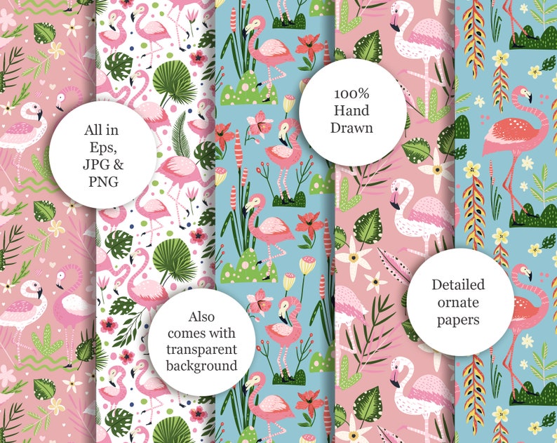 Flamingo Digital Paper Seamless Pattern Set Tropical Wallpaper - Etsy