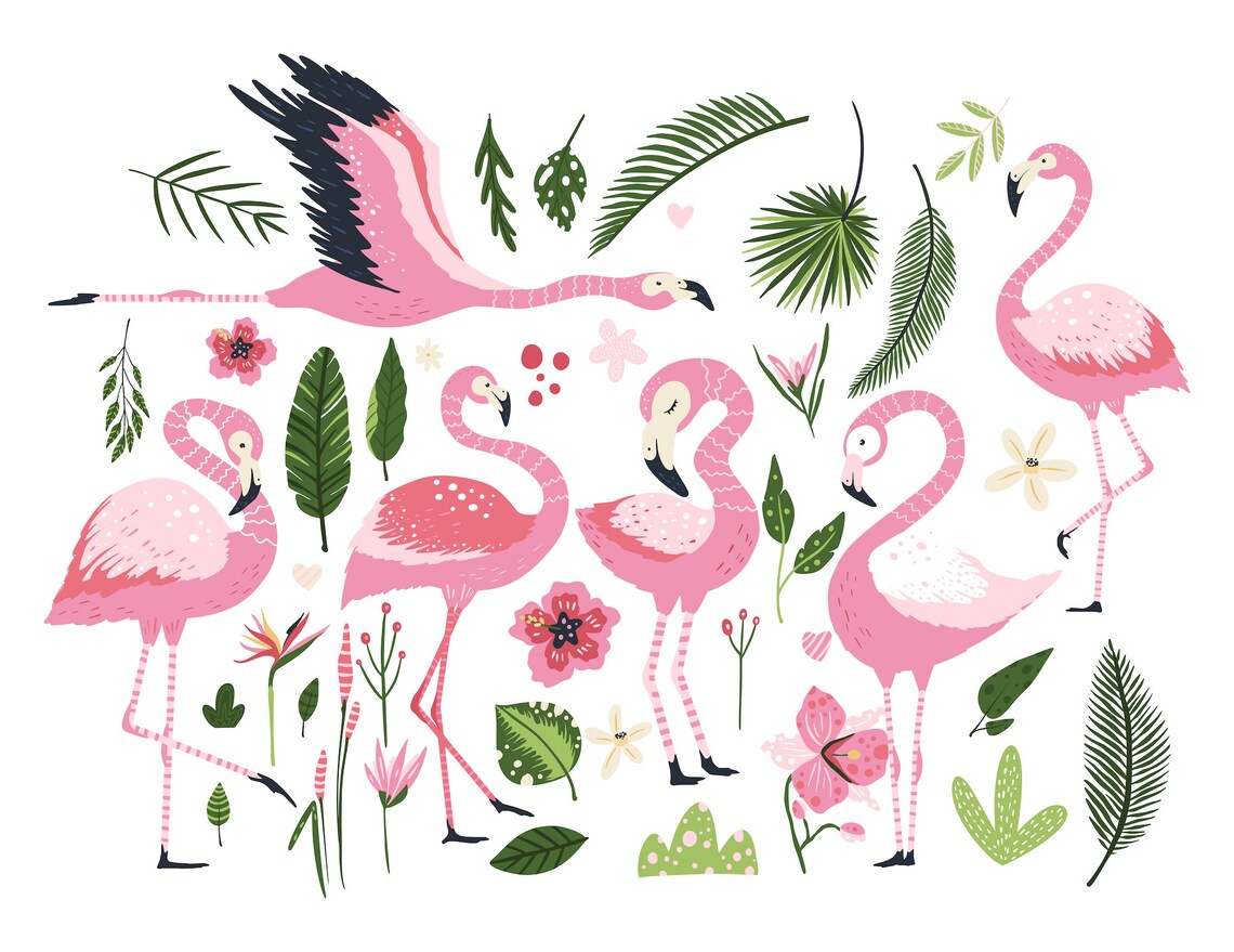 Tropical Flamingo Clipart Summer Clipart Instant Download Nursery Art ...