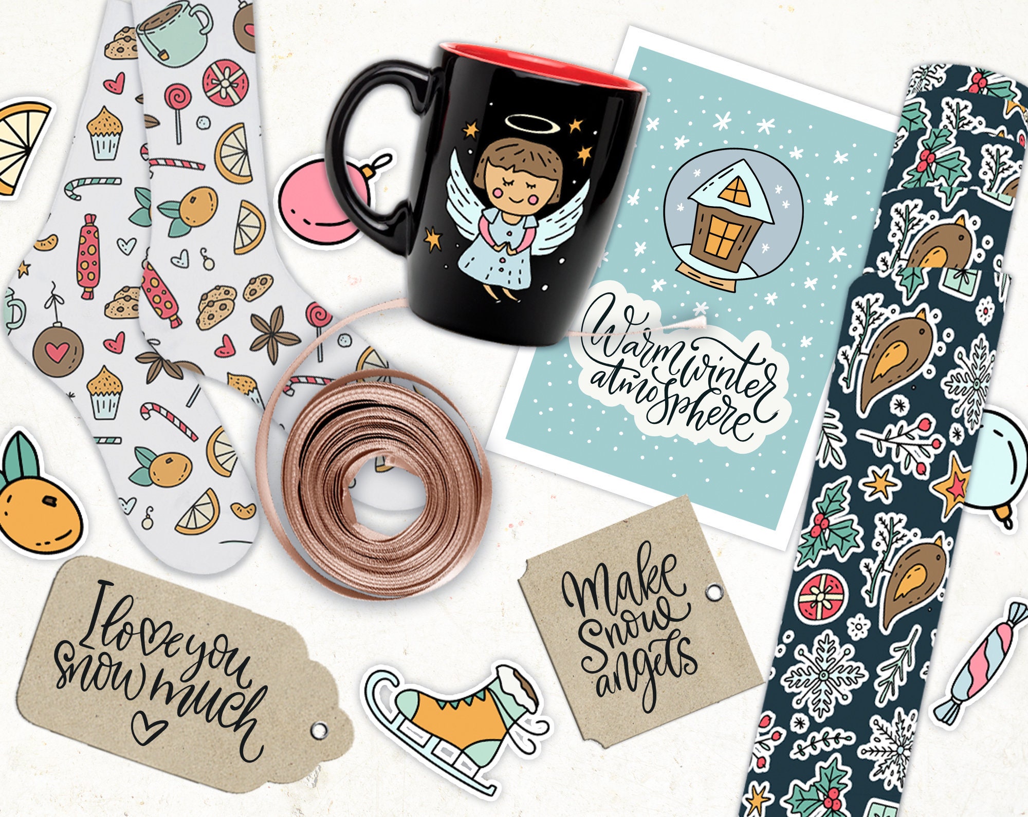 Christmas Vector Bundle, Christmas Doodle Clipart, Christmas Printable ...