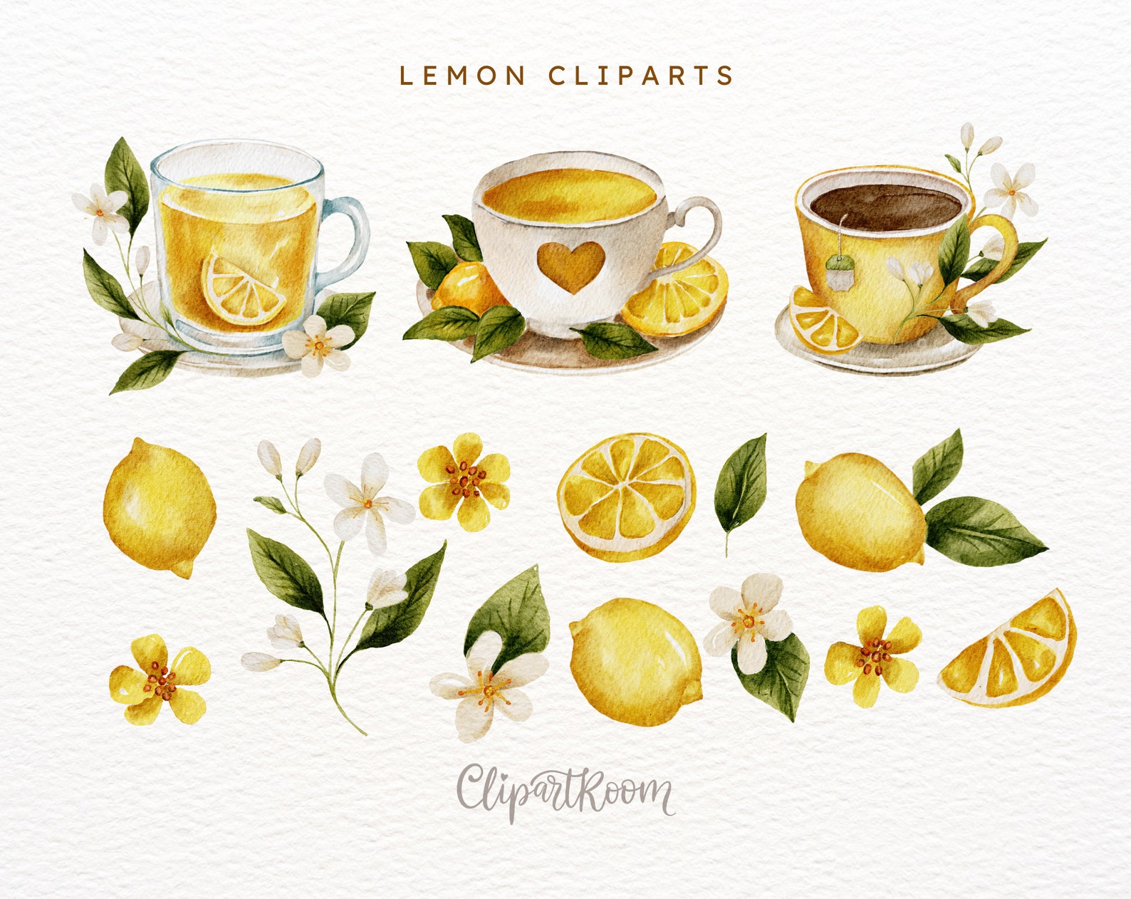 Watercolor Lemon Clipart: Floral Wreath Frames (PNG, JPG) - Etsy