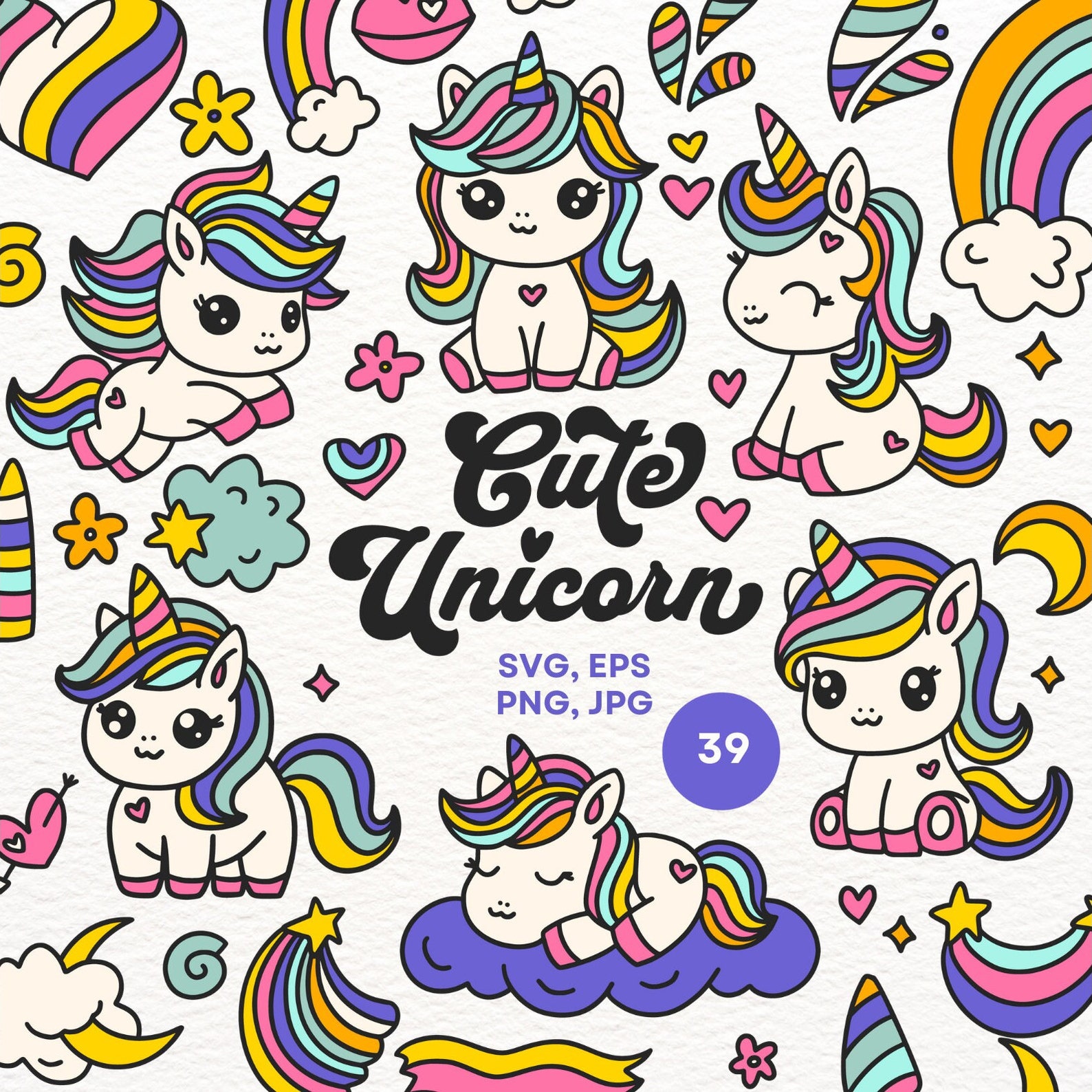Cute Unicorn SVG Rainbow SVG Unicorn Clipart Unicorn Vector Unicorn Png ...