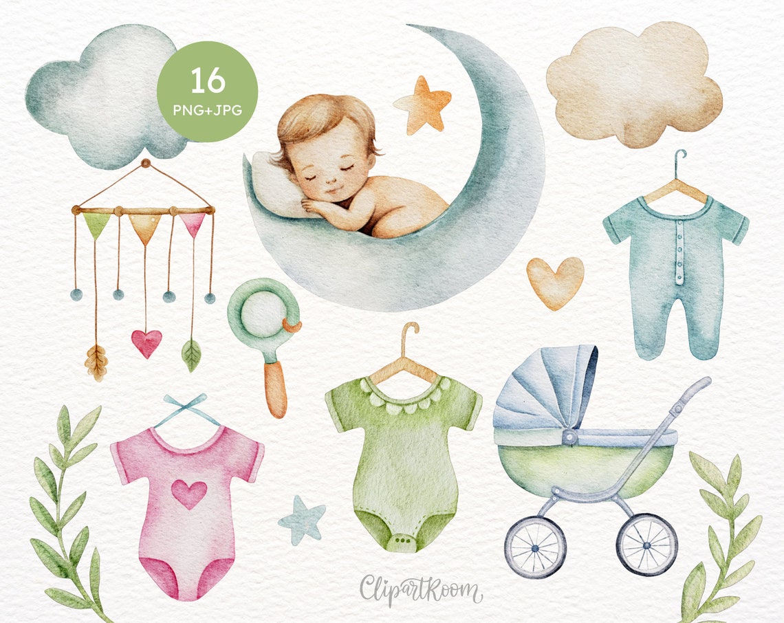 Oh Baby Shower Watercolor Clipart Newborn Png Newborn Clipart - Etsy