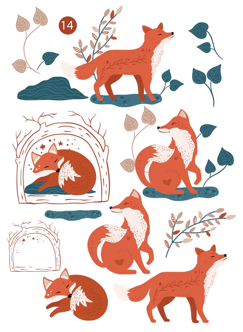 Fox Clipart, Fox Vector Art, Fox Art & Floral Graphic Animal Clipart ...