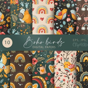 Boho Digital Paper Bundle Retro Digital Paper Chic Seamless Pattern ...