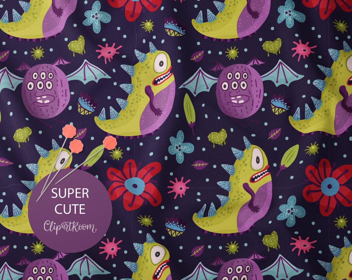 Monster Party Baby Shower Digital Paper Nursery Art Cute Monster ...