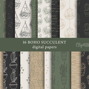 Variegated Cactus Boho Digital Paper, Cactus Painting Digital Scrapbook ...