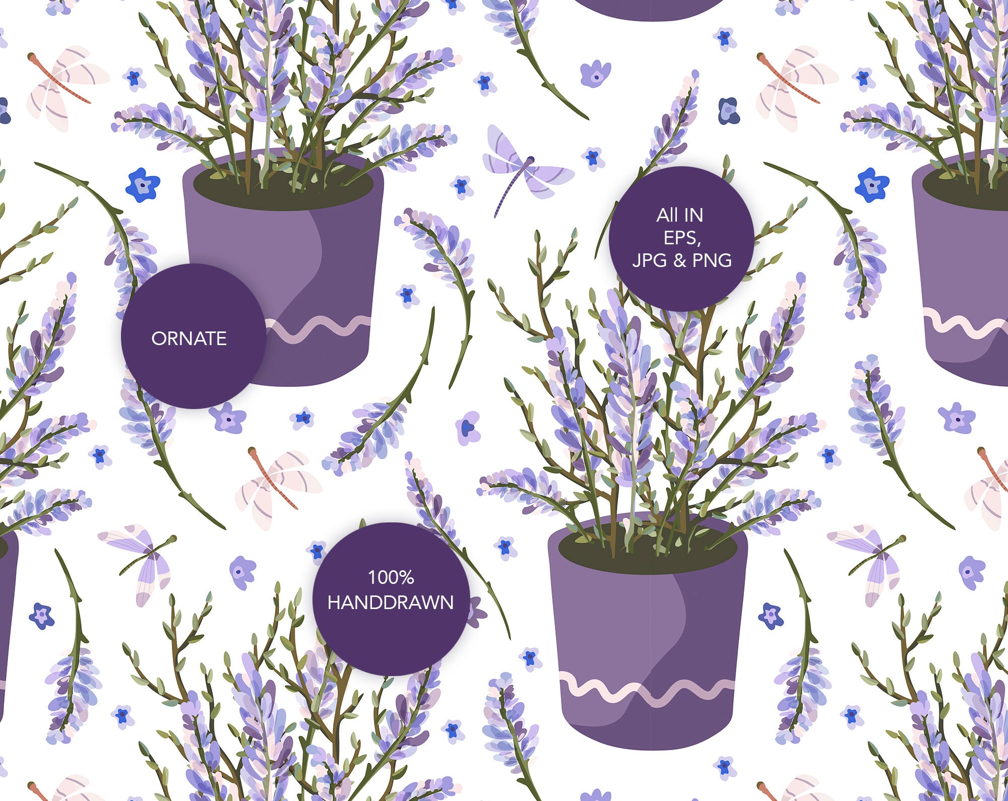 Lavender Digital Paper Seamless Pattern Spring Floral Digital Paper ...